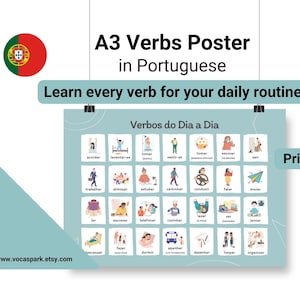Portuguese Verbs A3 Poster: Daily Routine Learning (printable PDF) - Etsy