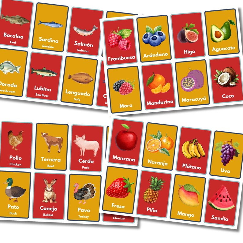 Spanish Food Flashcards | Learn Spanish | Printable PDF - Etsy
