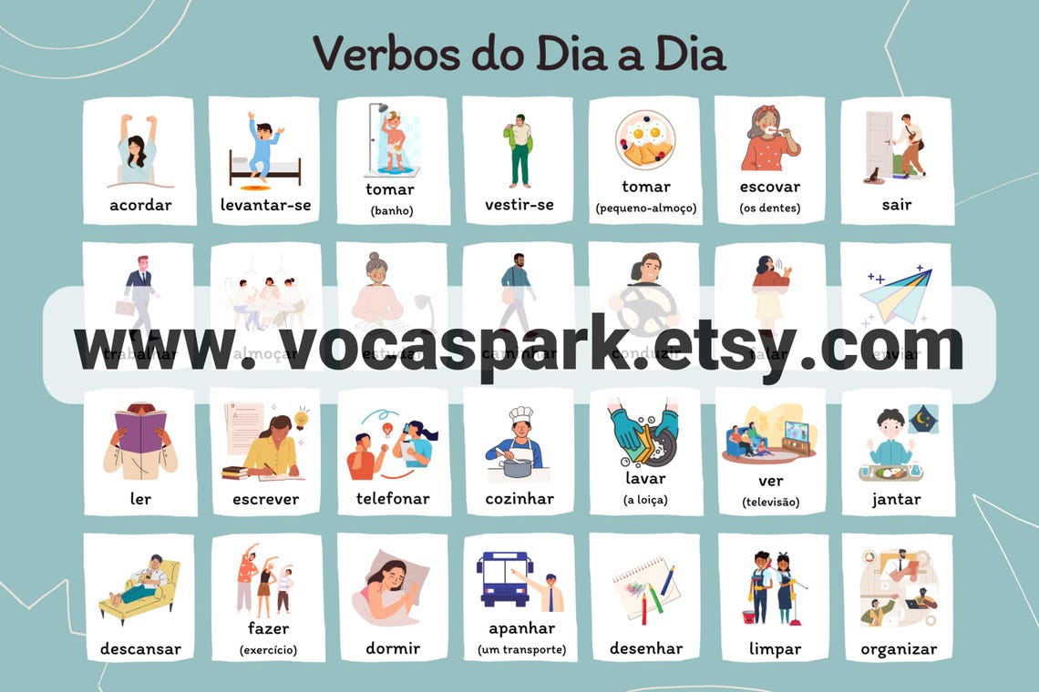 Portuguese Verbs A3 Poster: Daily Routine Learning (printable PDF) - Etsy