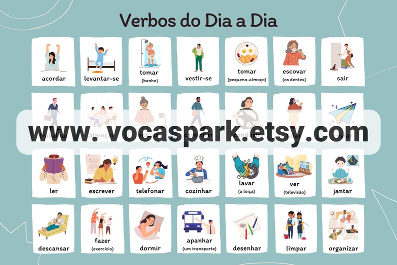 Portuguese Verbs A3 Poster: Daily Routine Learning (printable PDF) - Etsy