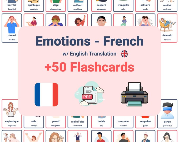 French & English Emotions Flashcards Printable | Feelings Flash Cards ...