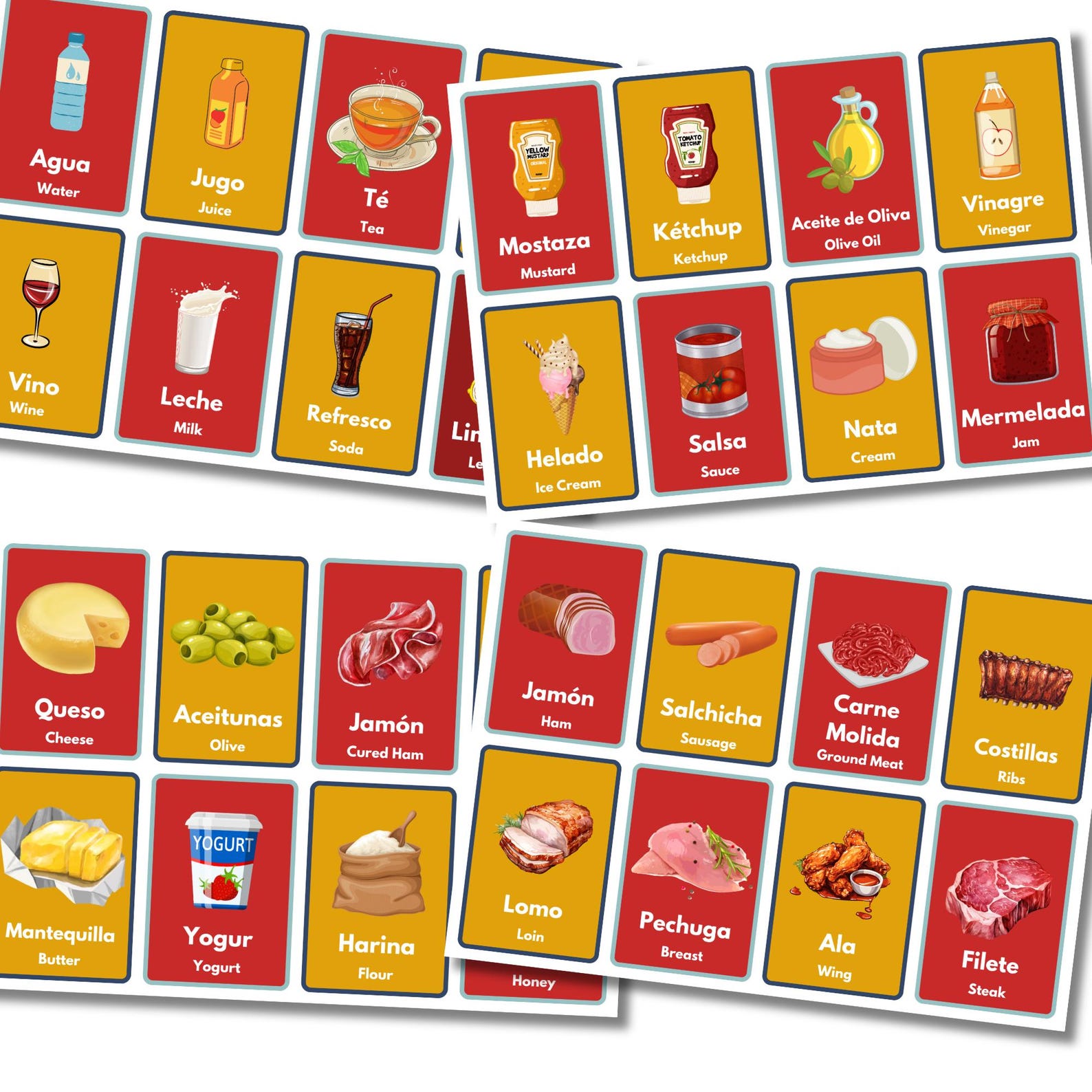 Spanish Food Flashcards | Learn Spanish | Printable PDF - Etsy