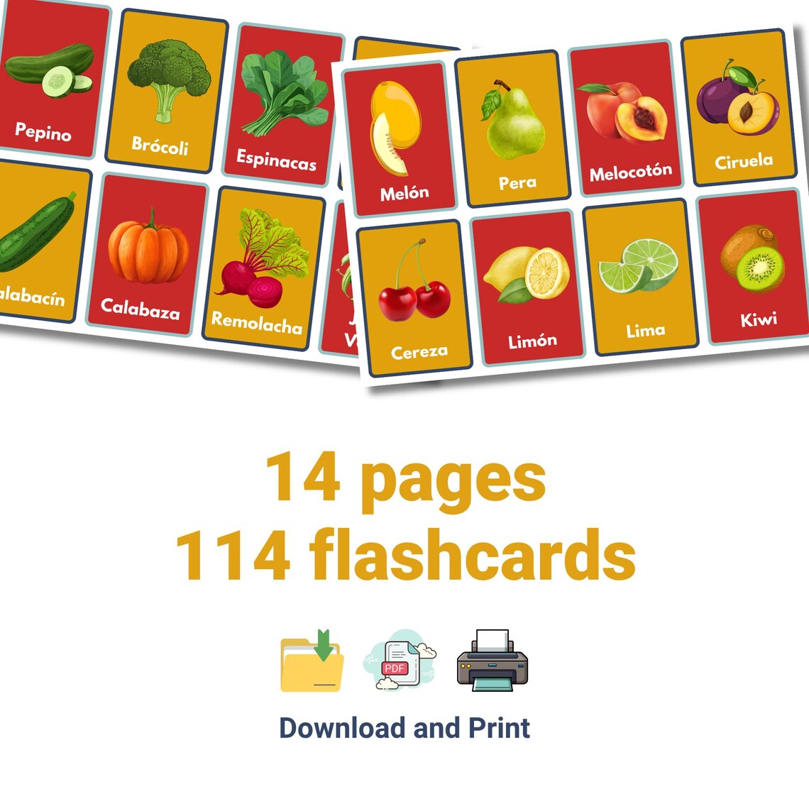 Spanish Food Flashcards | Learn Spanish | Printable PDF - Etsy