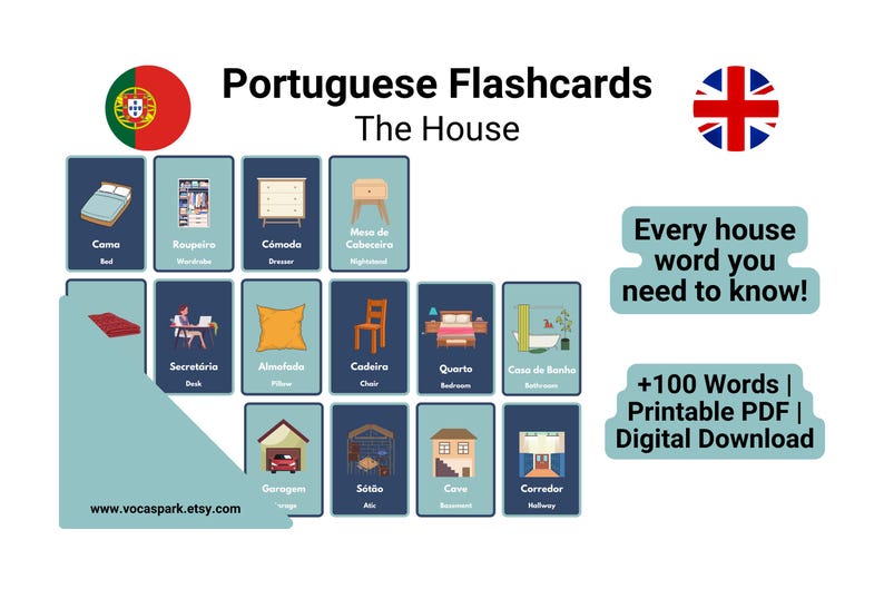 House Vocabulary Flashcards in Portuguese – Learn European Portuguese ...