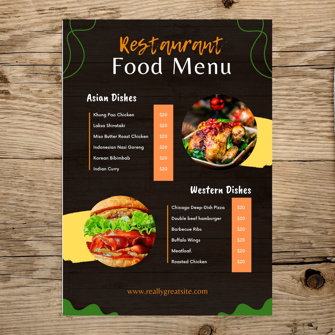 Customizable Restaurant Menu Template - Editable and Printable Design ...