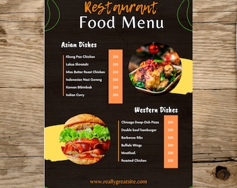 Editable Restaurant Menu Template Customizable Menu Card Design Instant ...