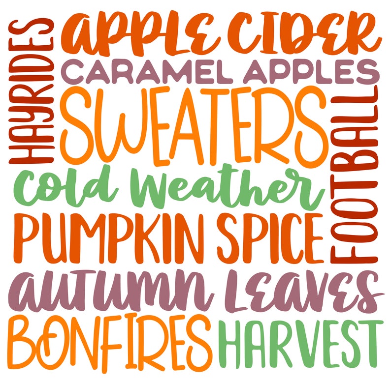 Fall Words Collage, Hayrides, Bonfires, Pumpkin SVG - Fall Season SVG ...