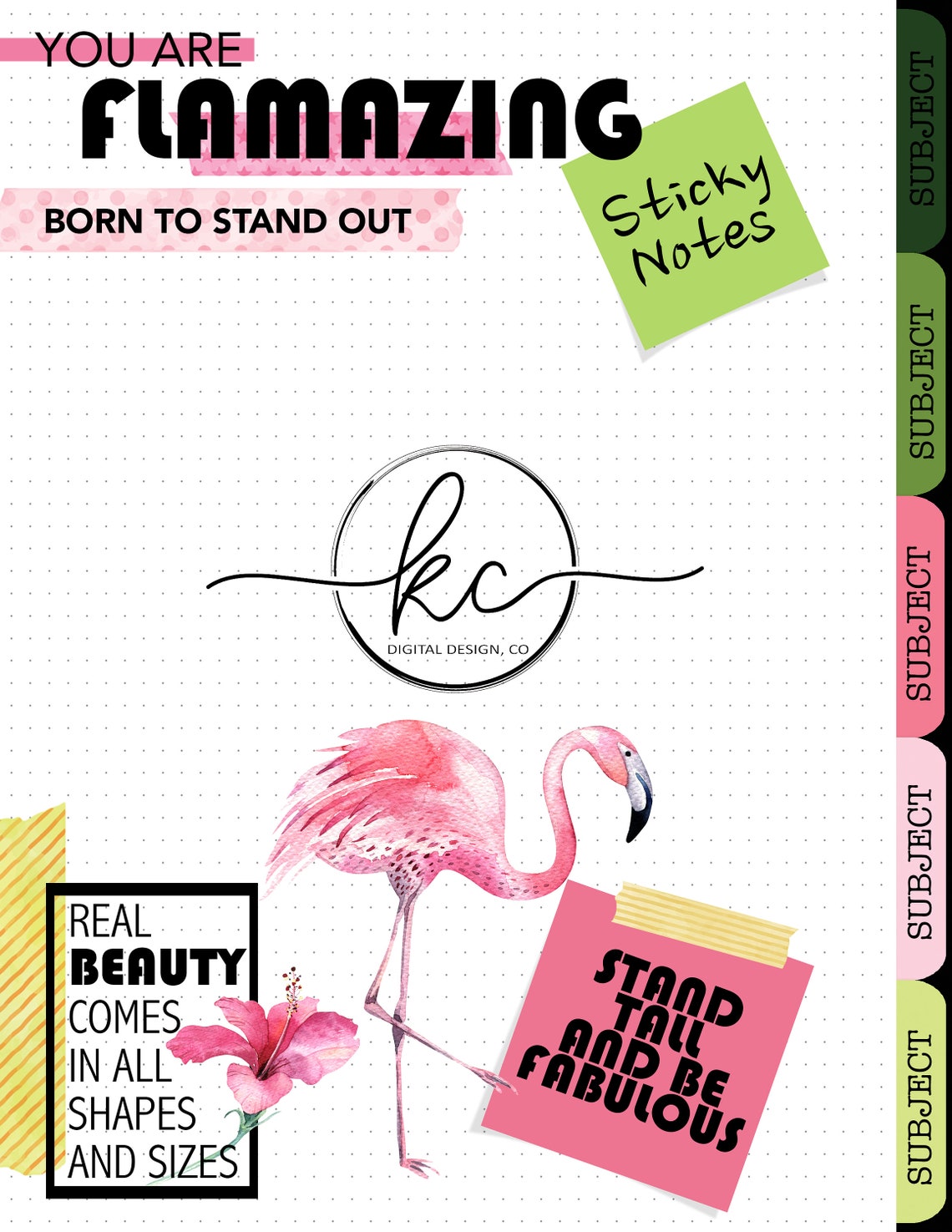 Flamingo Digital Notebook for Goodnotes, 3 Cover Designs, 6 Sticky ...