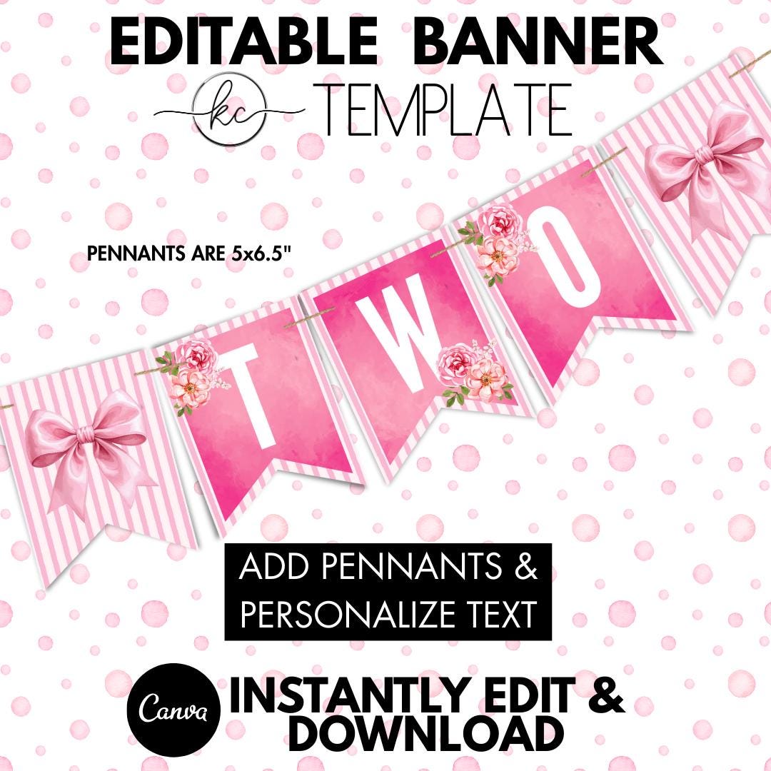 Editable Pink Floral Pennant Banner | Custom Word Banner | Baby Shower ...