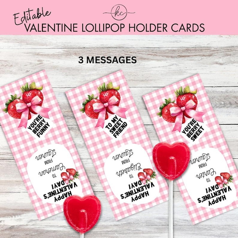 Strawberry Valentine Cards for Classroom |sucker Holder | Editable ...