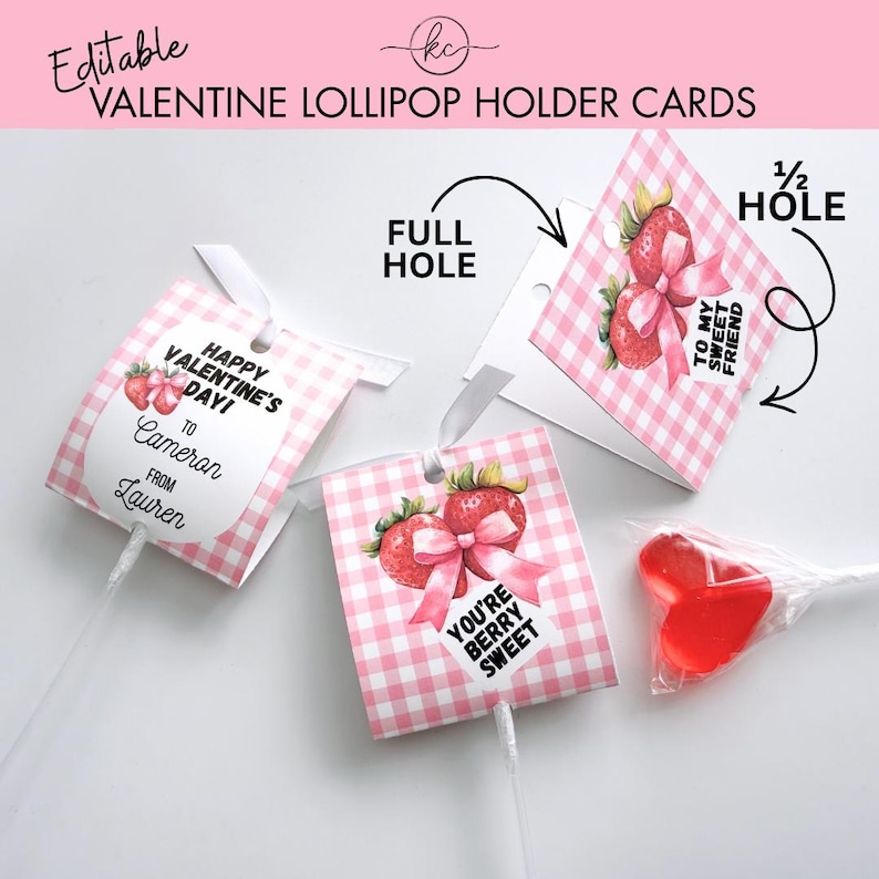 Strawberry Valentine Cards for Classroom |sucker Holder | Editable ...