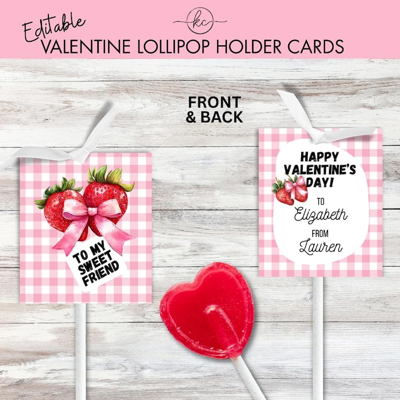 Strawberry Valentine Cards for Classroom |sucker Holder | Editable ...
