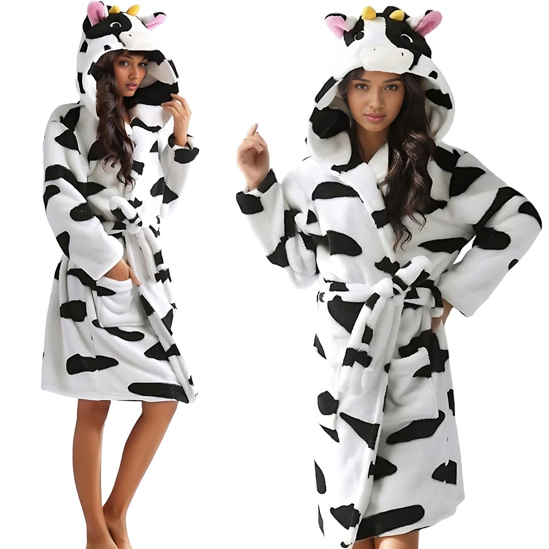 Party Hoot Women's Cow Hooded Robe Soft and Cozy Animal Inspired ...