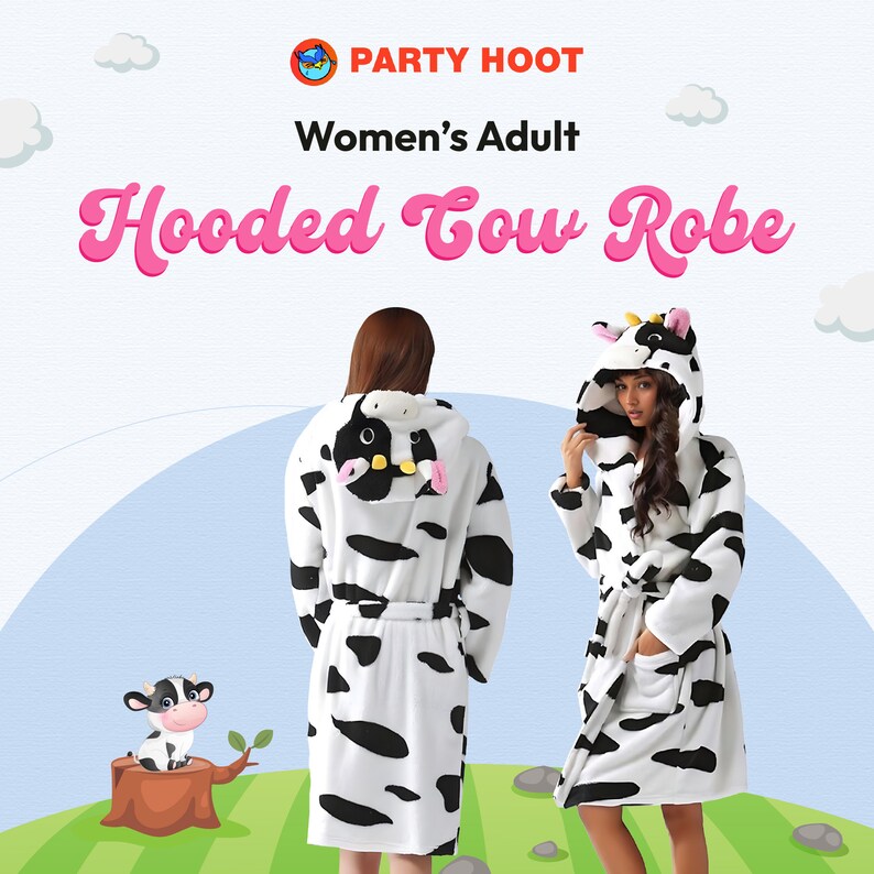 Party Hoot Women's Cow Hooded Robe Soft and Cozy Animal Inspired ...