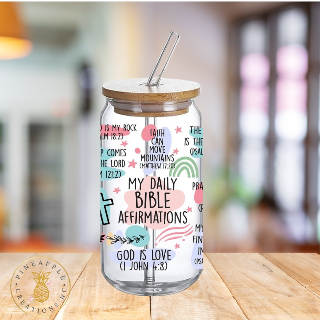 Daily Bible Affirmation Glass Tumbler, Christian Glass Tumbler Gift for ...