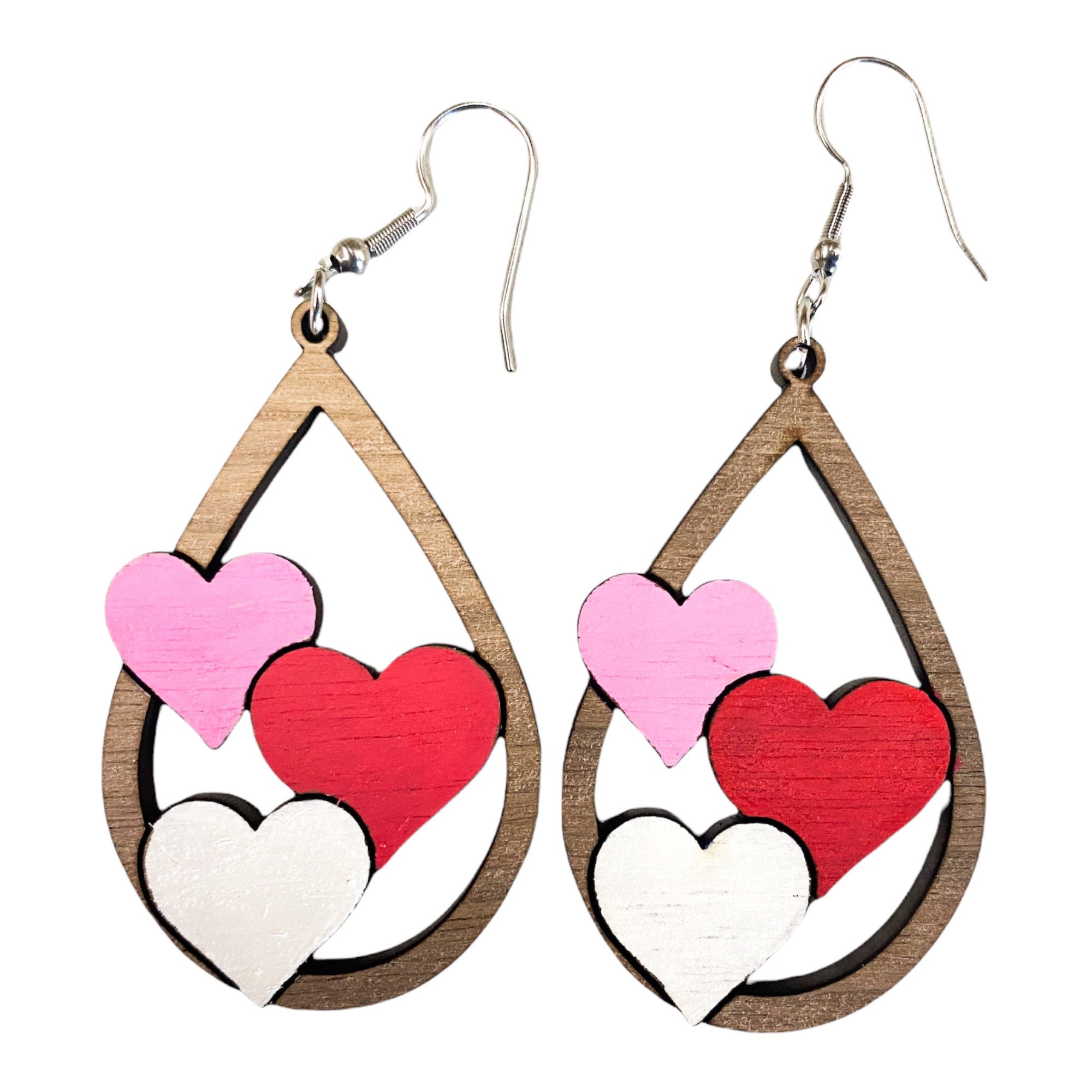 Valentine 3 Heart Teardrop Earring SVG Cut File Valentine - Etsy