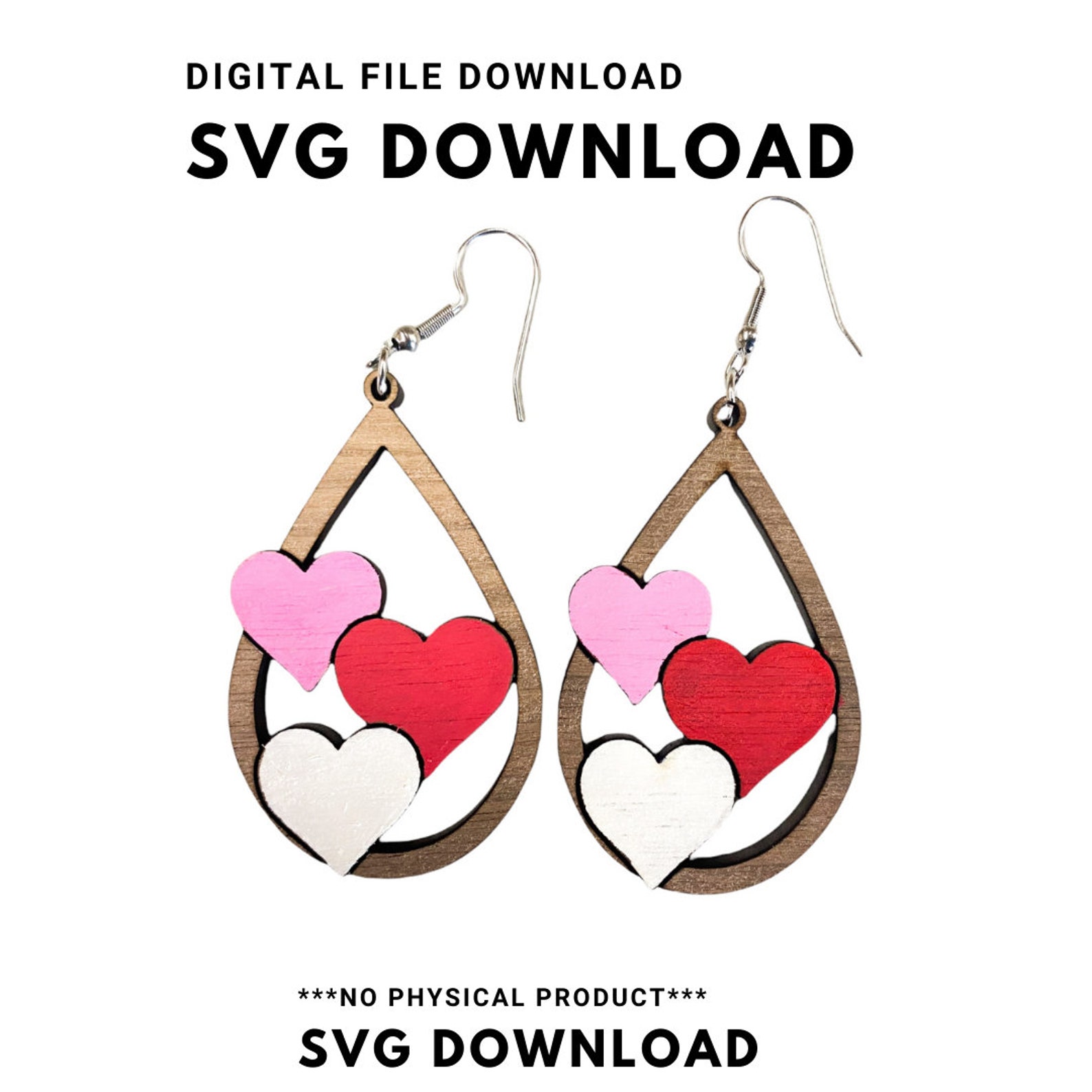 Valentine 3 Heart Teardrop Earring SVG Cut File Valentine - Etsy