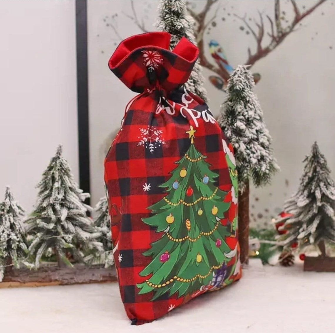 SANTA Grinch Sack Bags, Unbelievably Soft, Large Christmas Cloth Bag ...