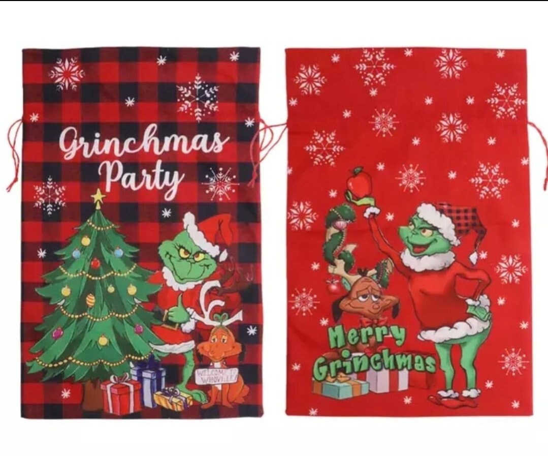 SANTA Grinch Sack Bags, Unbelievably Soft, Large Christmas Cloth Bag ...