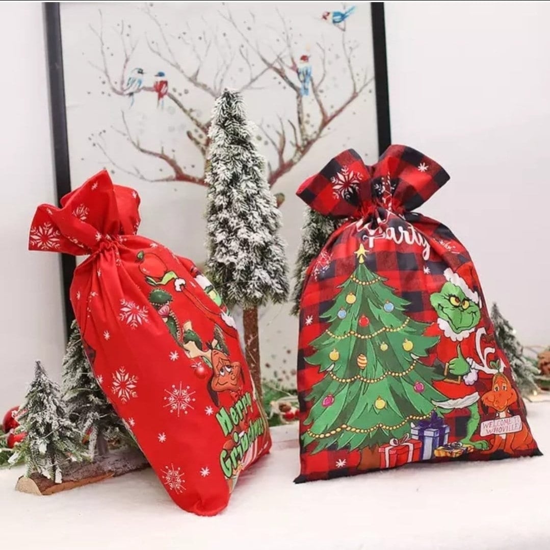 SANTA Grinch Sack Bags, Unbelievably Soft, Large Christmas Cloth Bag ...