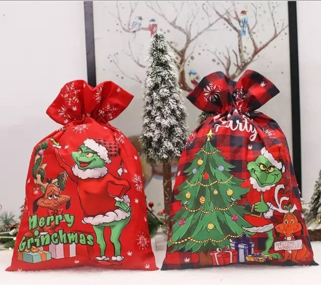 SANTA Grinch Sack Bags, Unbelievably Soft, Large Christmas Cloth Bag ...