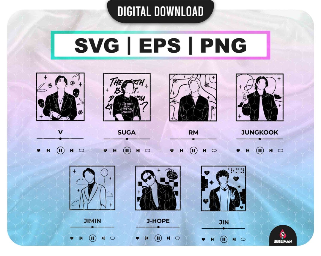 Bts Members Portrait Package SVG / Bts Group Kpop PNG / Bts EPS/ Kpop ...