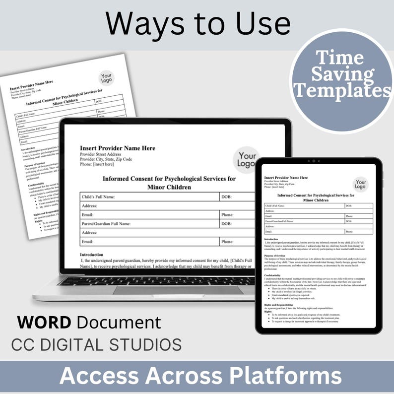 Mental Health Informed Consent Form for Minors (WORD Doc) - Etsy