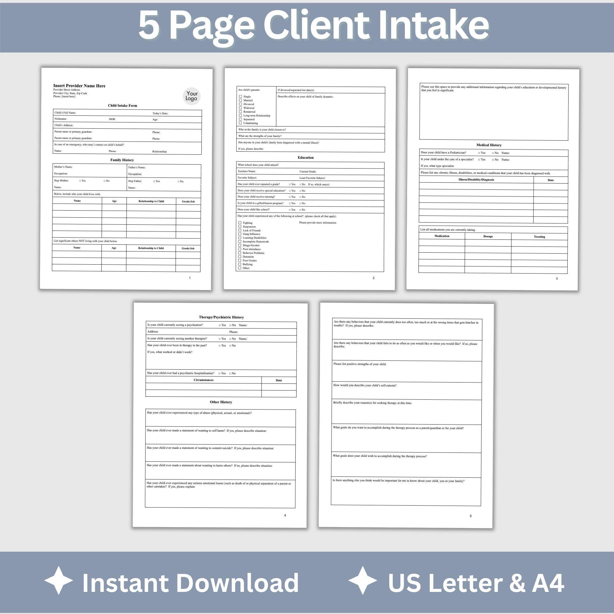 Child Intake Form: Mental Health Template (google Doc) - Etsy Australia