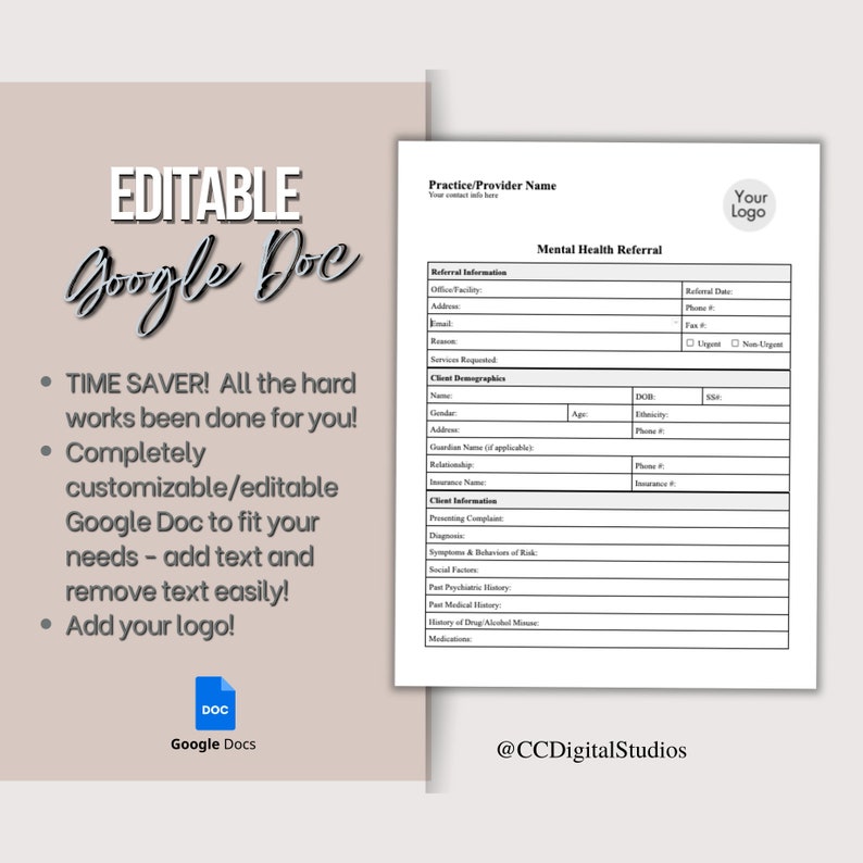 Editable Counseling Referral Template, Mental Health Referral Form ...