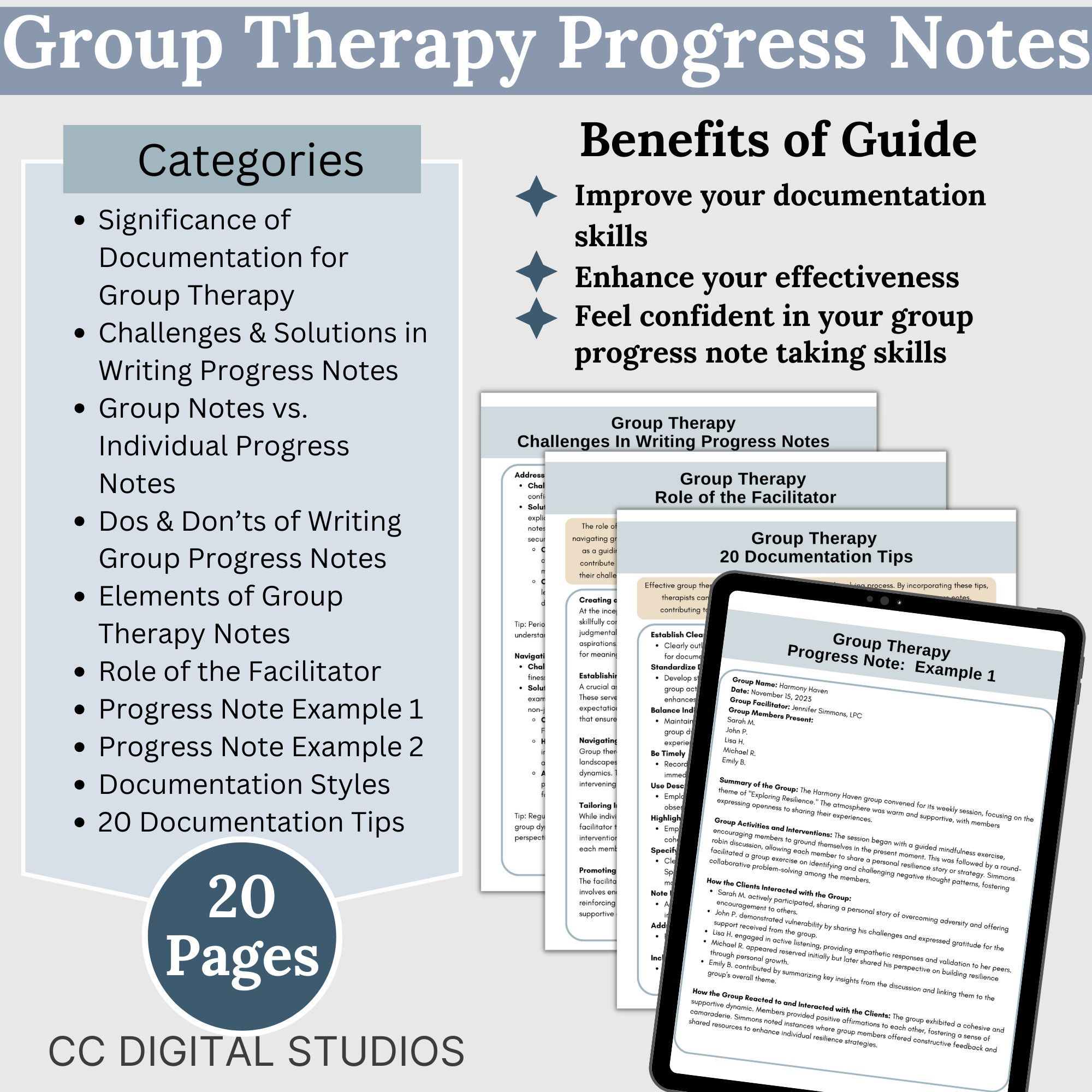 Group Therapy BUNDLE, Therapy Questions, Progress Note Guide, Group ...