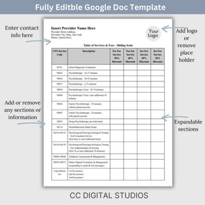 Clinical Fees Template: Sliding Scale for Therapists (google Doc) - Etsy