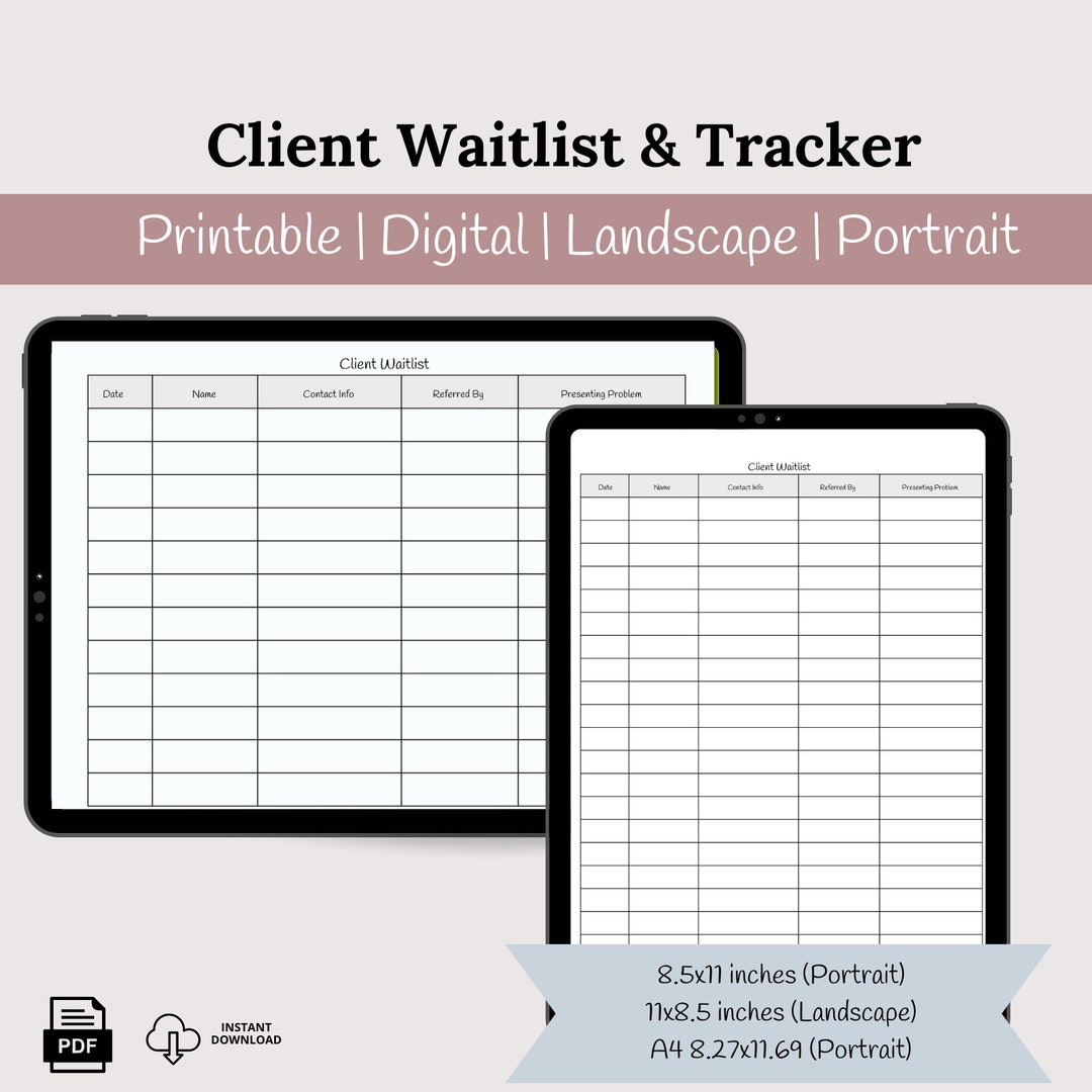 Client Waitlist, Printable & Fillable Client Tracker, Therapist Private ...