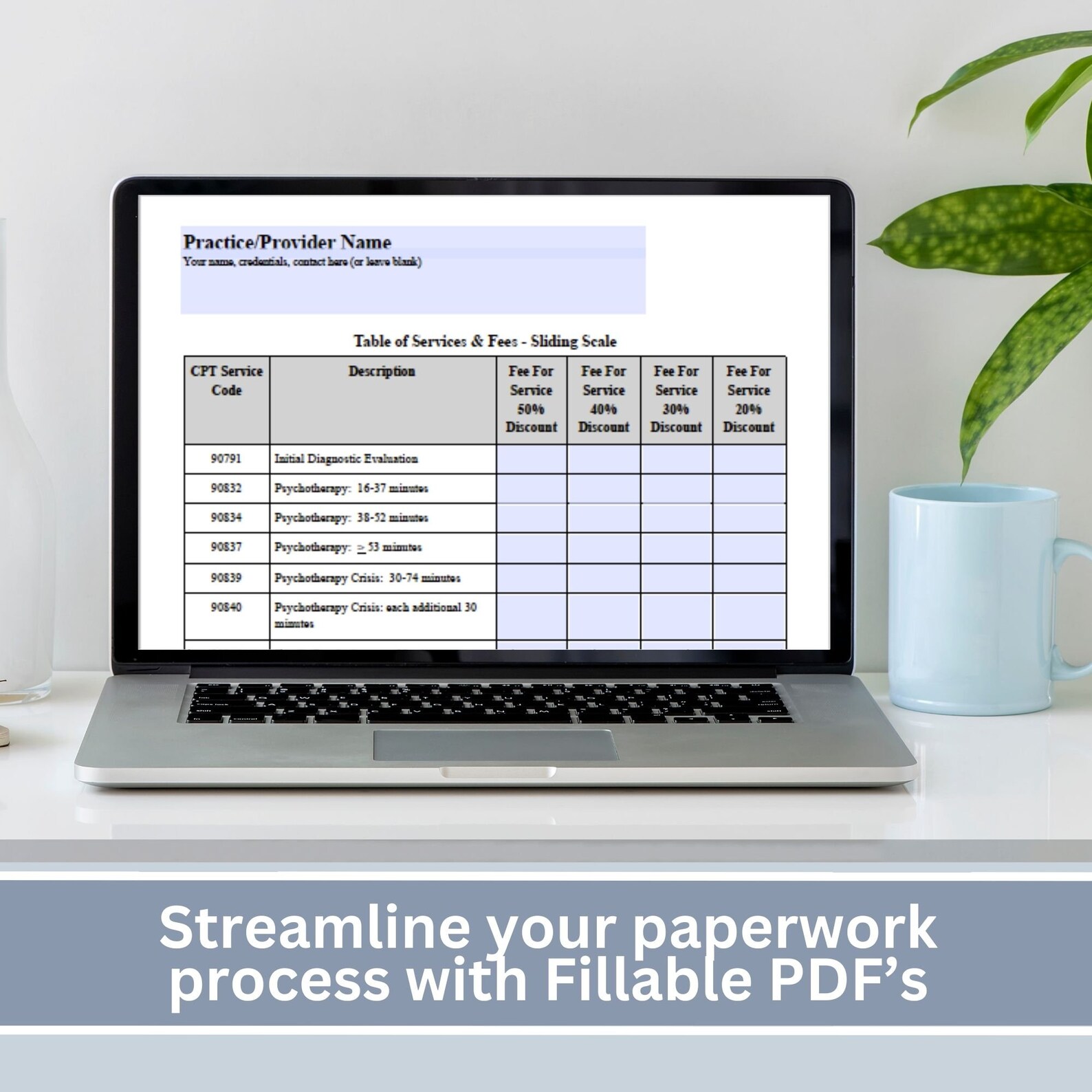 Clinical Fees Template, Sliding Fee Table, Fillable PDF, Therapy Tool ...