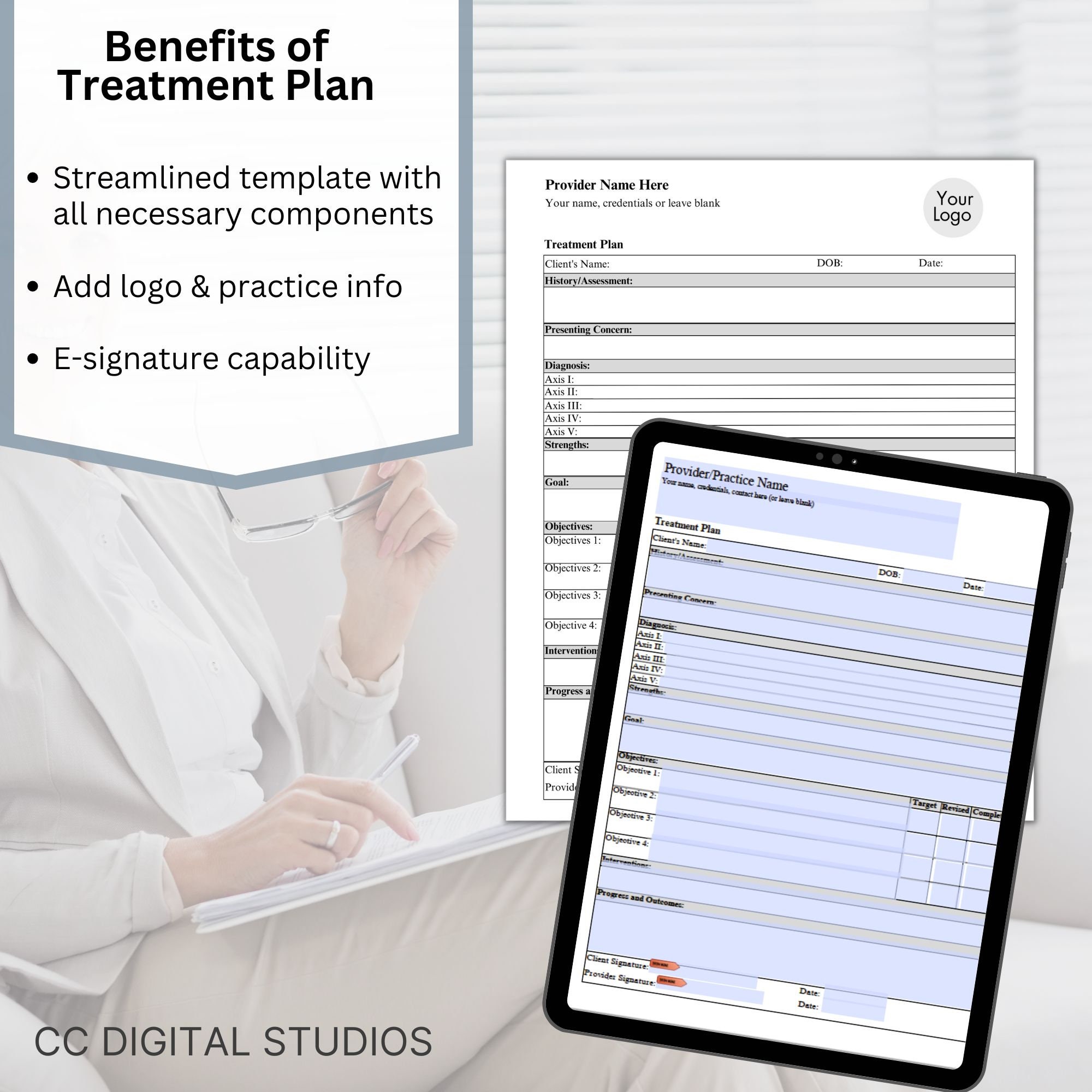 Treatment Plan Template for Therapists, Fillable PDF, Counseling Office ...