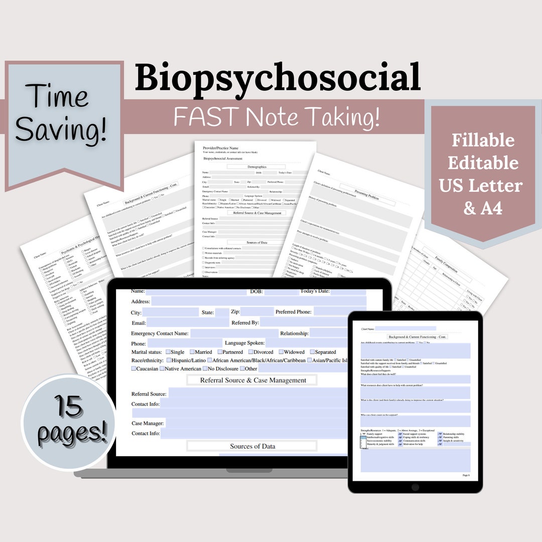 Biopsychosocial Assessment Forms, Comprehensive Fillable Forms for ...
