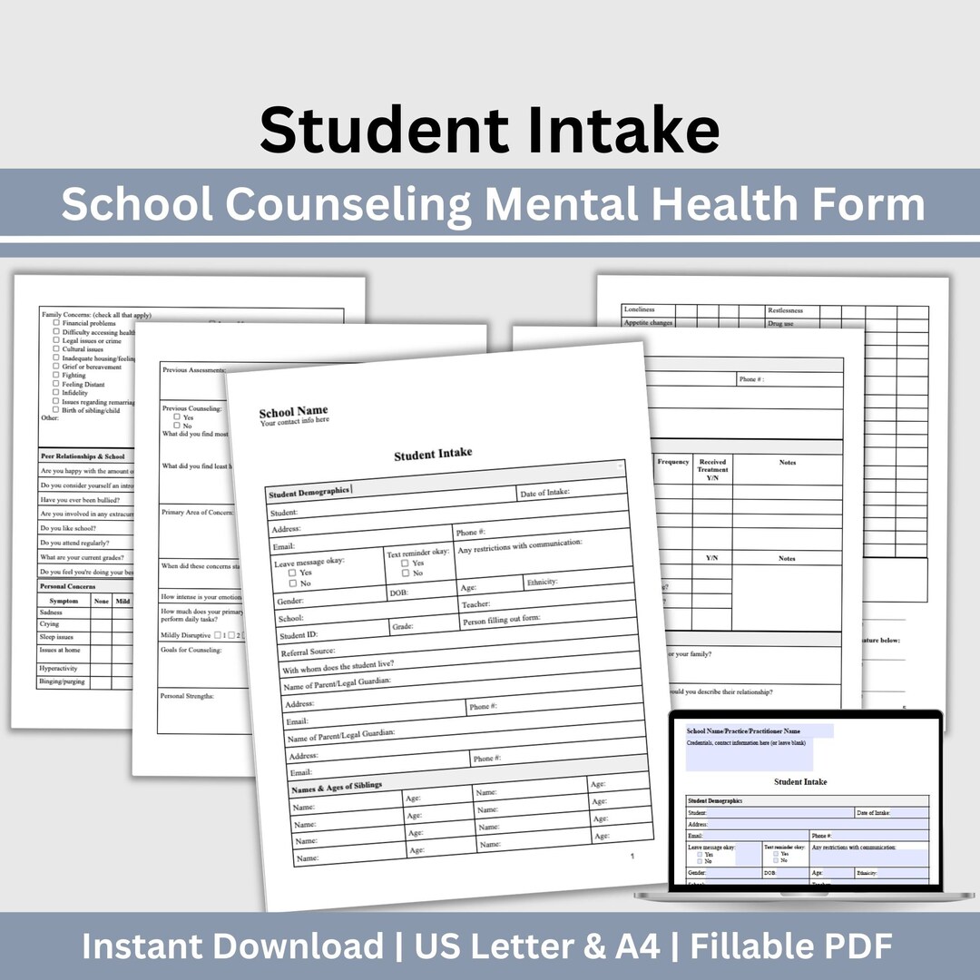 Student Intake Mental Health Form, School Social Worker, School ...