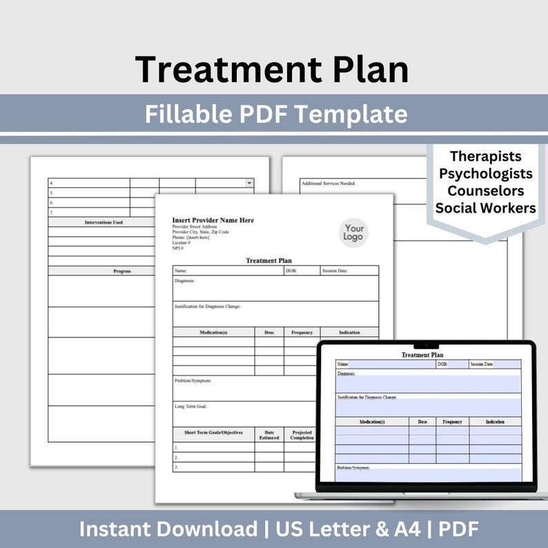 Treatment Plan Template for Psychotherapy, Fillable Treatment Planner ...