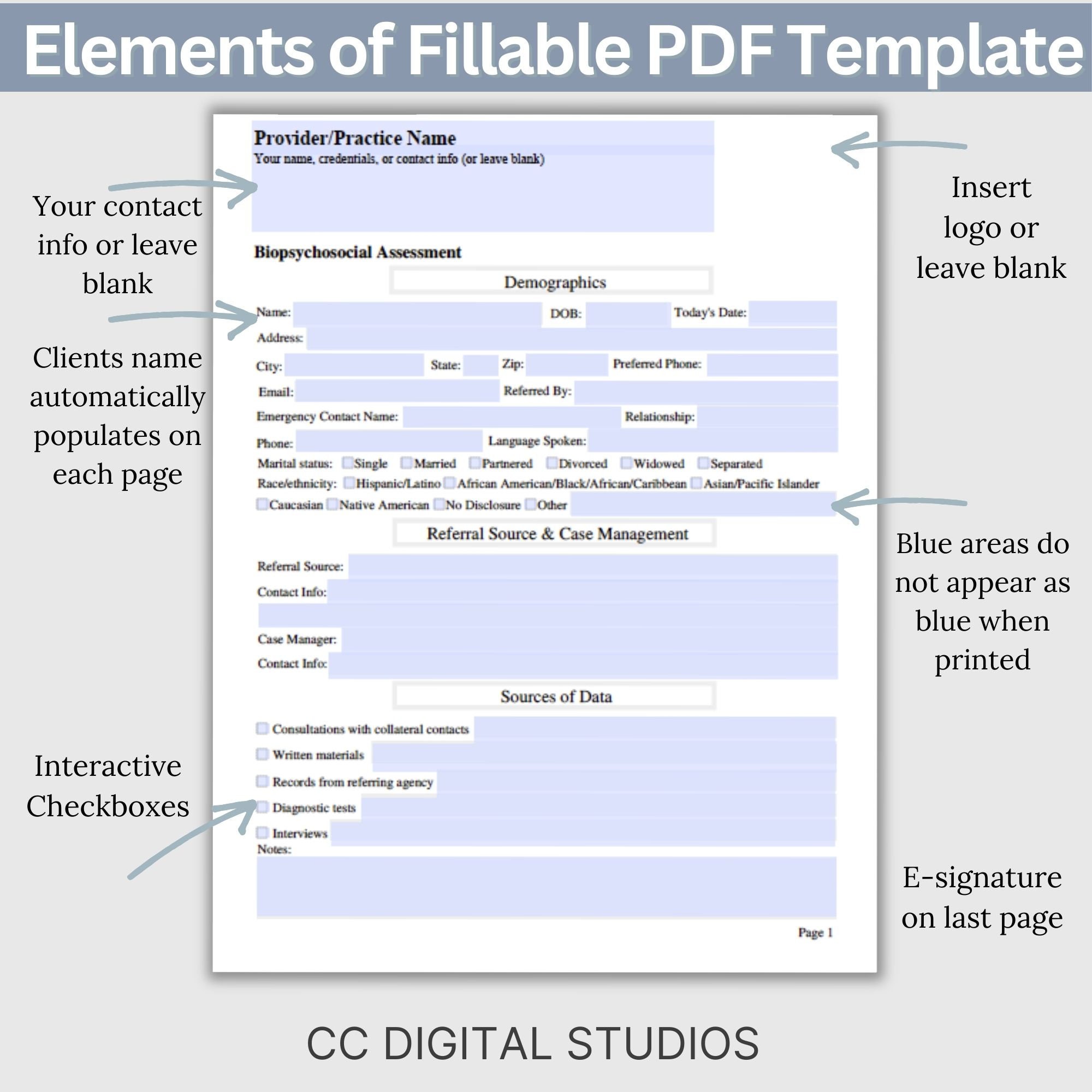 Biopsychosocial Intake Assessment Form: Fillable Therapist Template ...