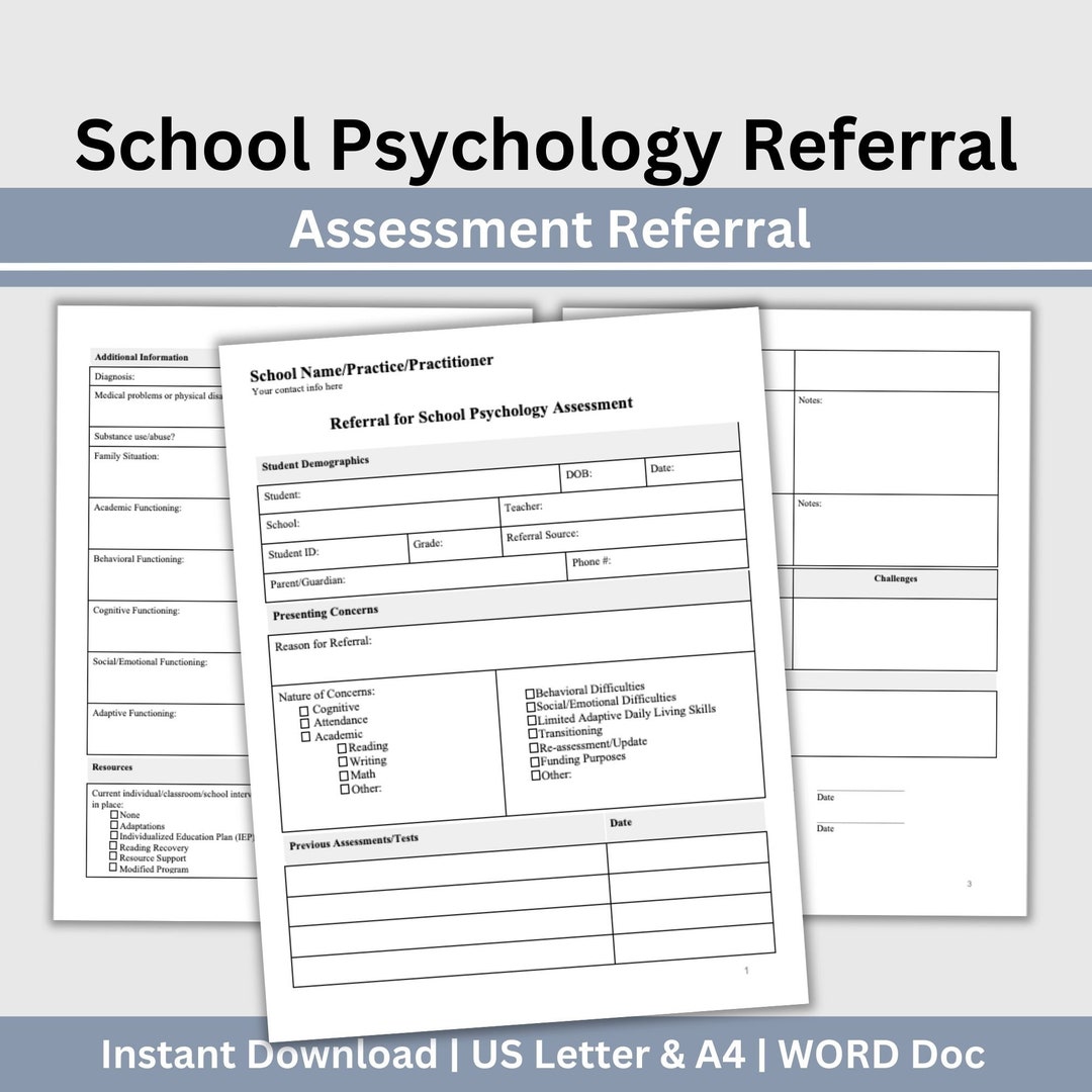 School Psychologist Referral for Assessments, School Counselor Template ...