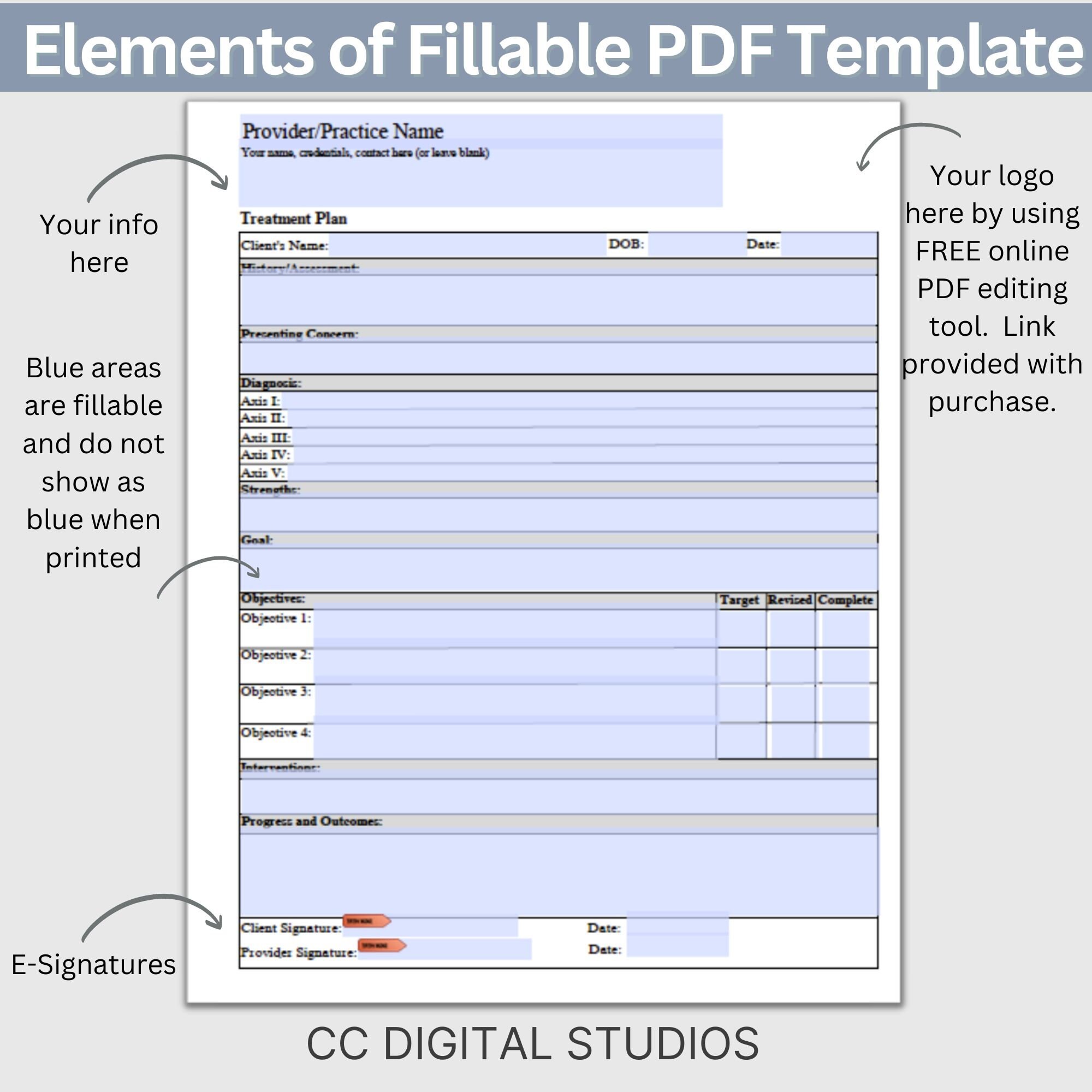 Treatment Plan Template for Therapists, Fillable PDF, Counseling Office ...