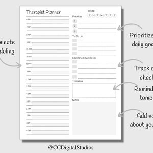 Therapist Daily Planner, Daily Clinical Planning Tool, 30 Min Daily ...