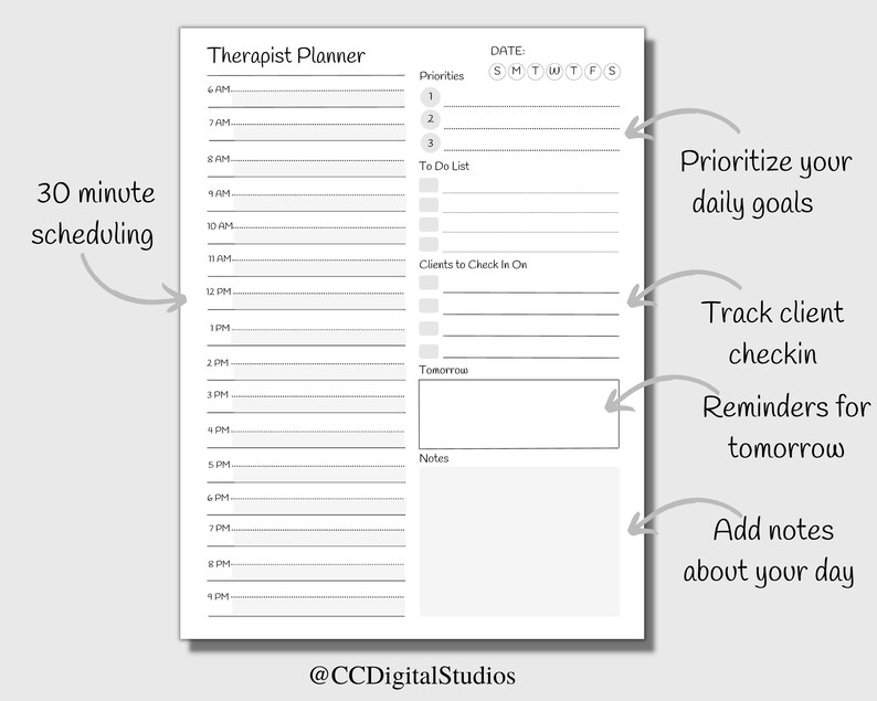 Therapist Daily Planner, Daily Clinical Planning Tool, 30 Min Daily ...
