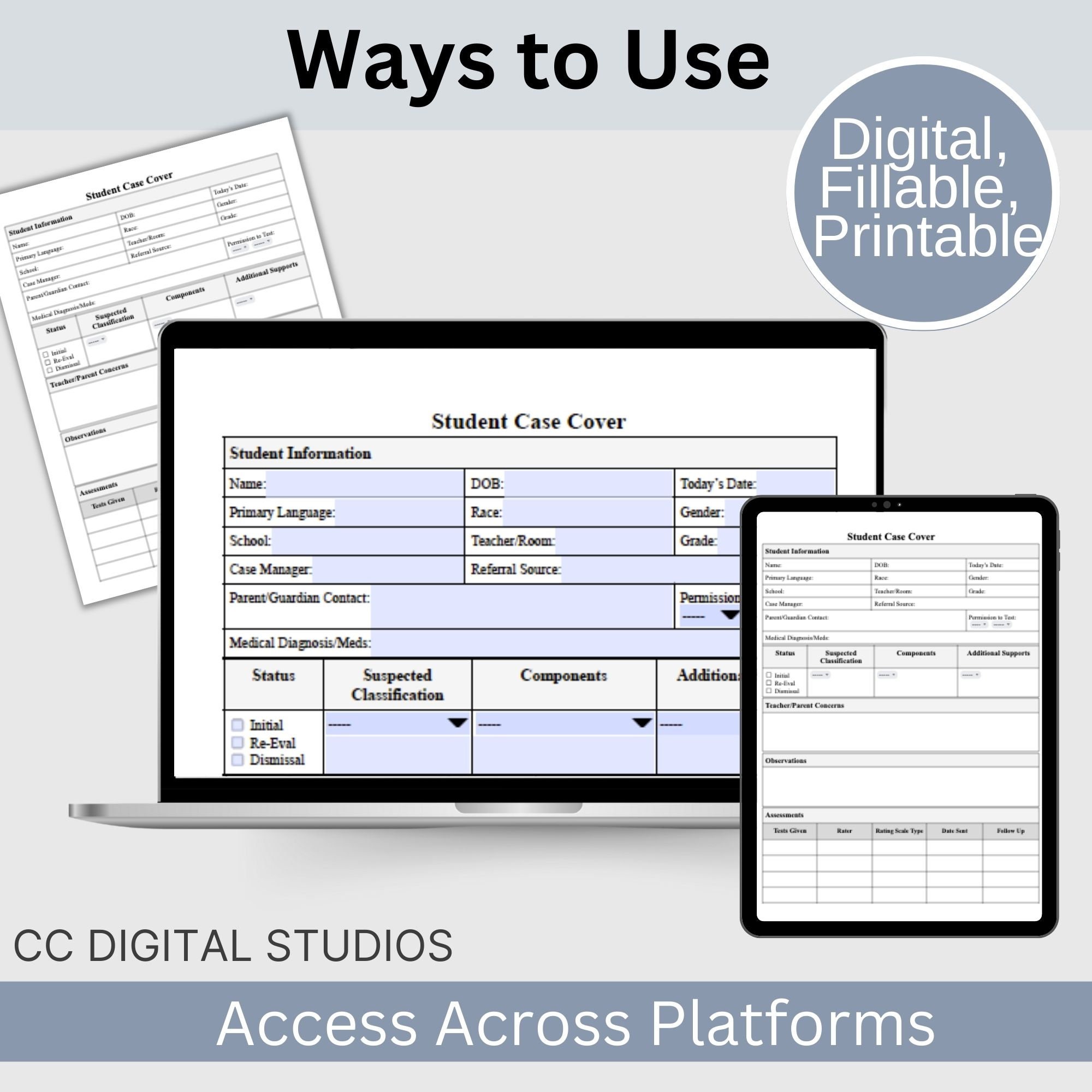 Student Assessment Template, School Psychologist, Student Case Cover ...