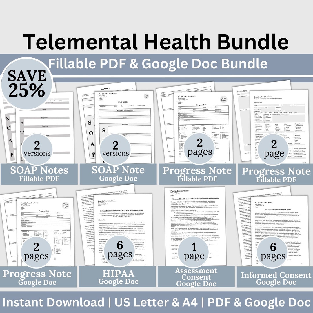 Telemental Health Bundle Google Doc Therapy Notes, Therapy Notes for ...