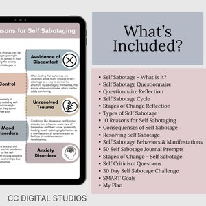 Self Sabotage Workbook, Inner Critic Therapy Worksheets, Self Love ...