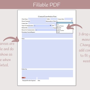 Therapy Contact Note Fillable PDF Consultation Form Therapy - Etsy