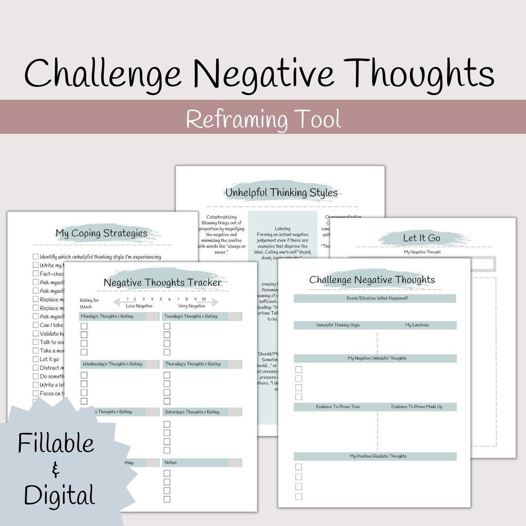 Challenge Negative Thoughts, Therapy Worksheets, Unhelpful Thinking ...