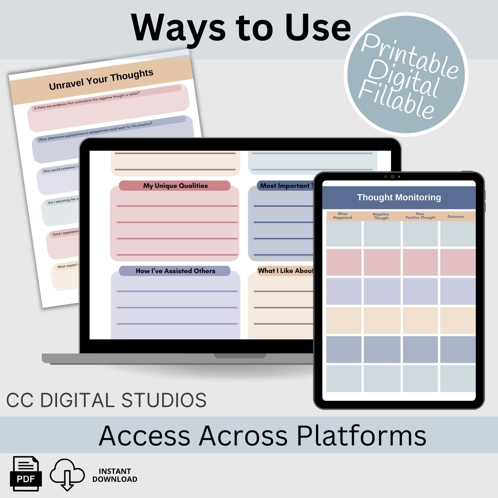 CBT Therapy Worksheets Challenge Negative Thoughts, Cognitive ...