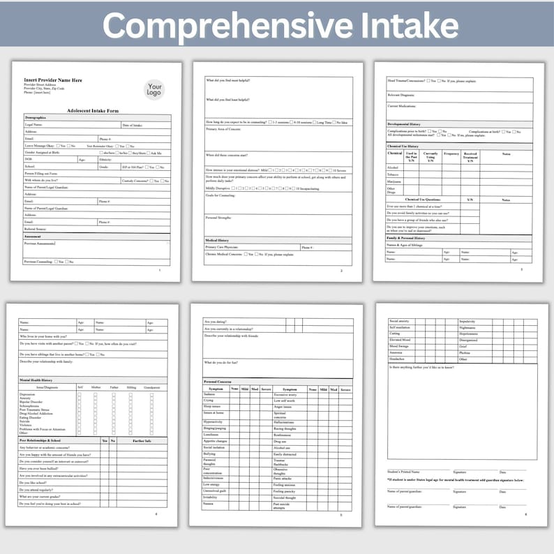 Client Intake Form Adolescents, Therapist Office, School Psychology ...