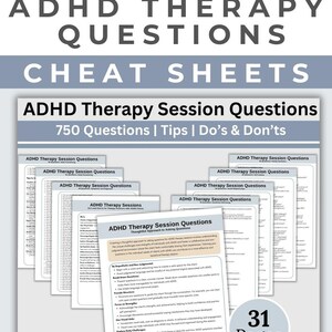 ADHD Therapy Questions, Therapist Planner Reference Sheet, Perfect for ...